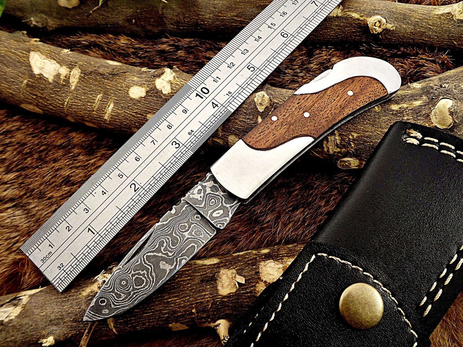 Damascus steel 6.5 " long Folding Knife, Various scales available with ...