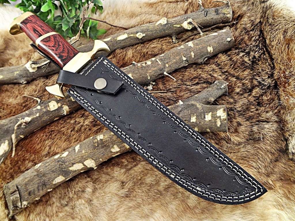 15" Long Hunting Bowie knife, hand forged Damascus steel, Red Dollar ...