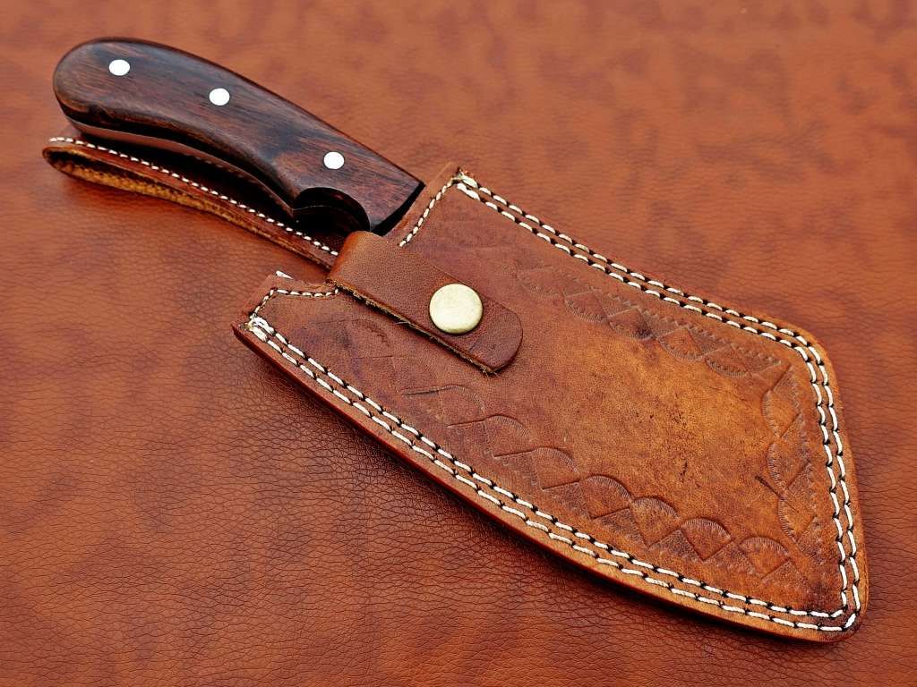 10" hand forged Damascus steel meat Cleaver, Walnut wood scale chopper ...