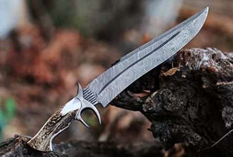 14" Long Clip point blade Hunting Knife, Natural Stag Antler scale with ...